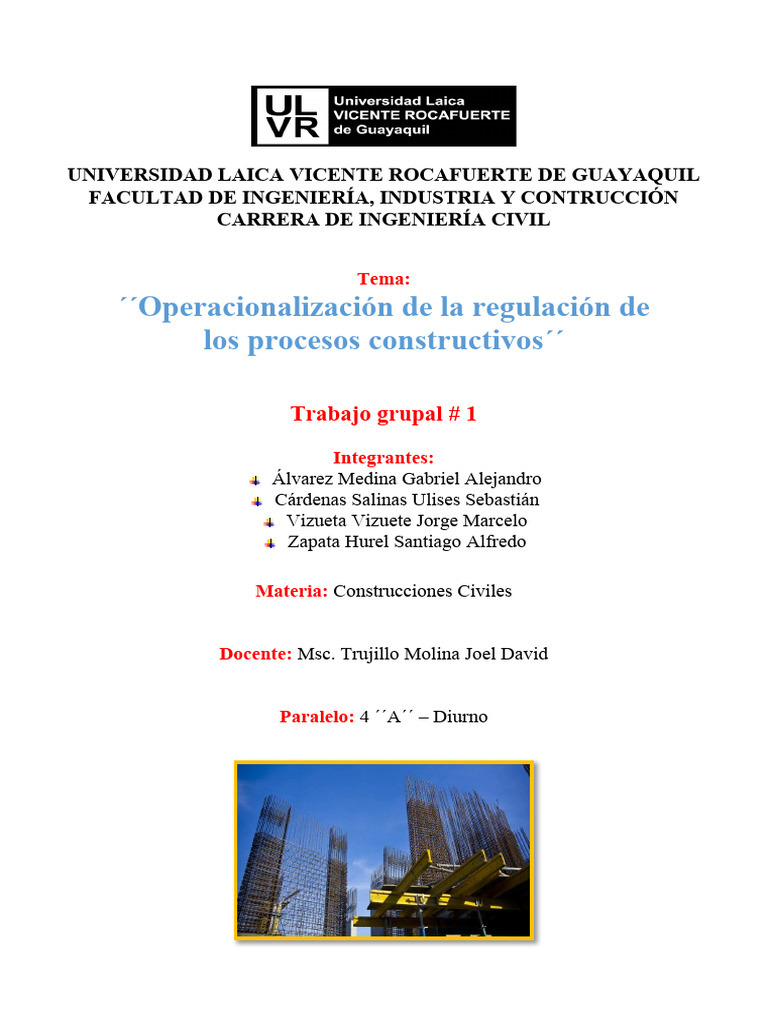 TRABAJO GRUPAL - Operacionalización de La Regulación de Los Procesos Constructivos | PDF ...
