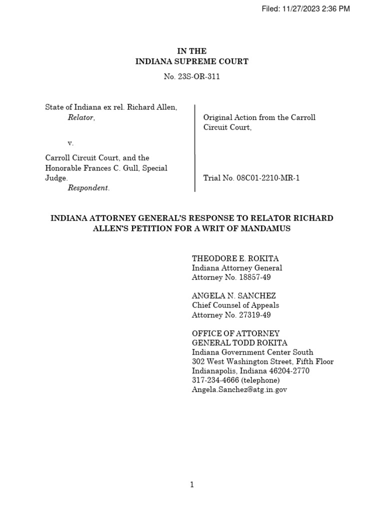AG Response To Relator Richard Allen's Petition For Writ Mandamus | PDF | Mandamus ...