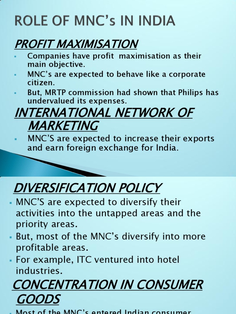 ROLE OF MNC's IN INDIA | PDF | Multinational Corporation | Economies