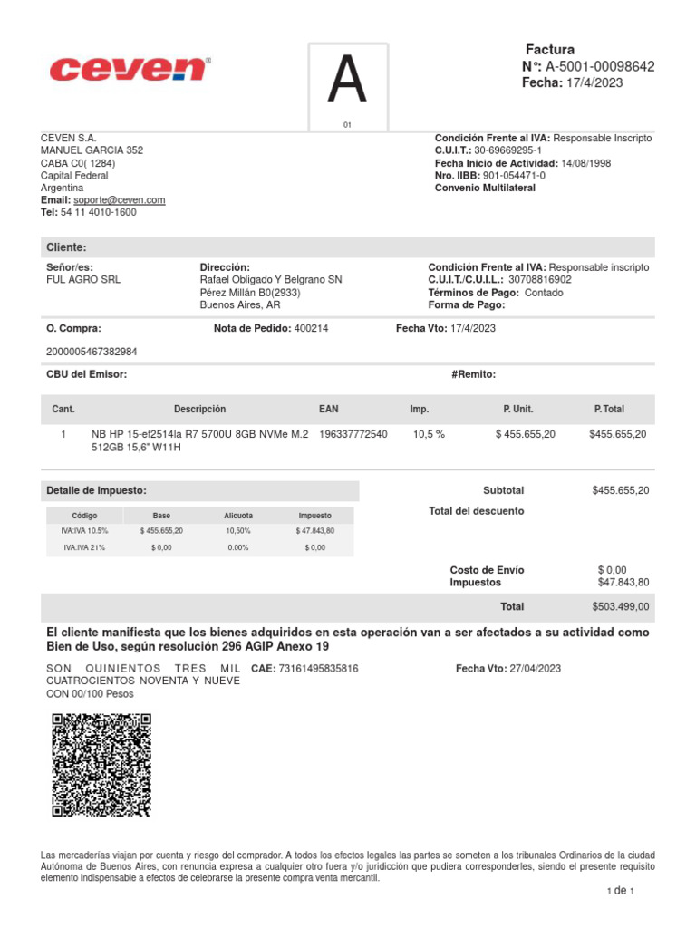 Factura HP 15-ef2514la - CEVEN S.A. | PDF