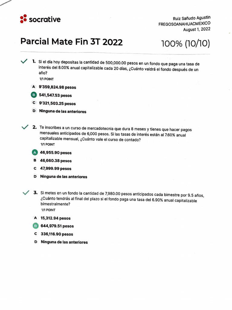 Primer Examen Mate Fin | PDF