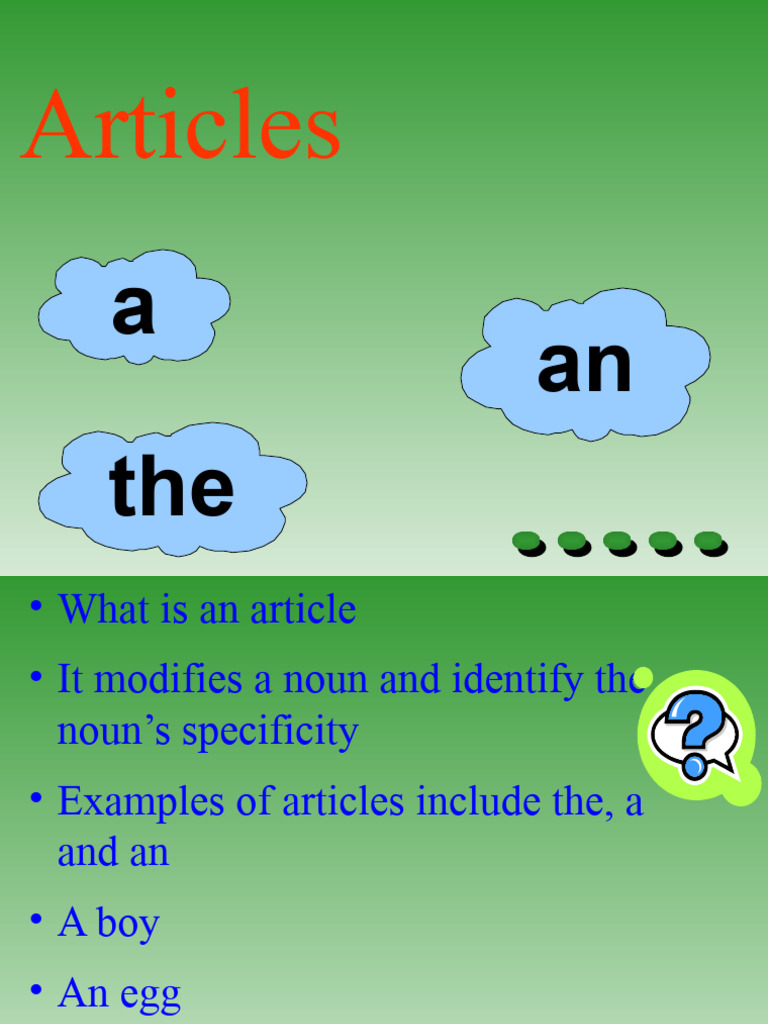 Articles, Rules of Usage PowerPoint ILI MD, E4 Grammar, Chapter 11 ...