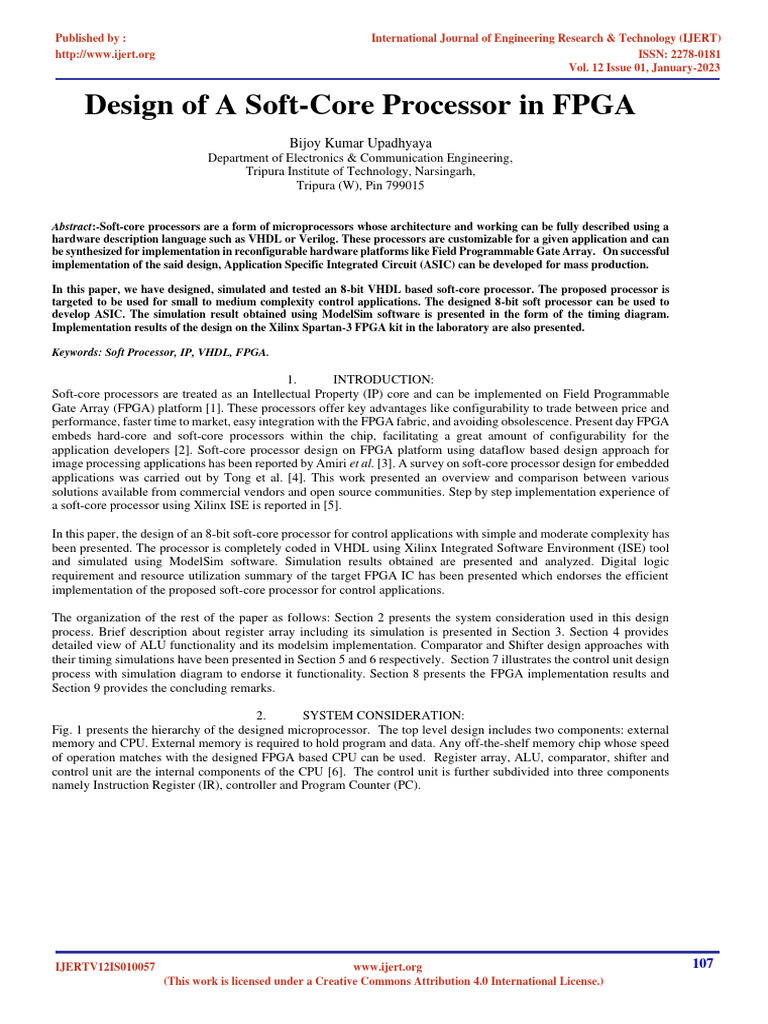 Design Of A Soft Core Processor In Fpga Ijertv12is010057 Pdf Field Programmable Gate Array