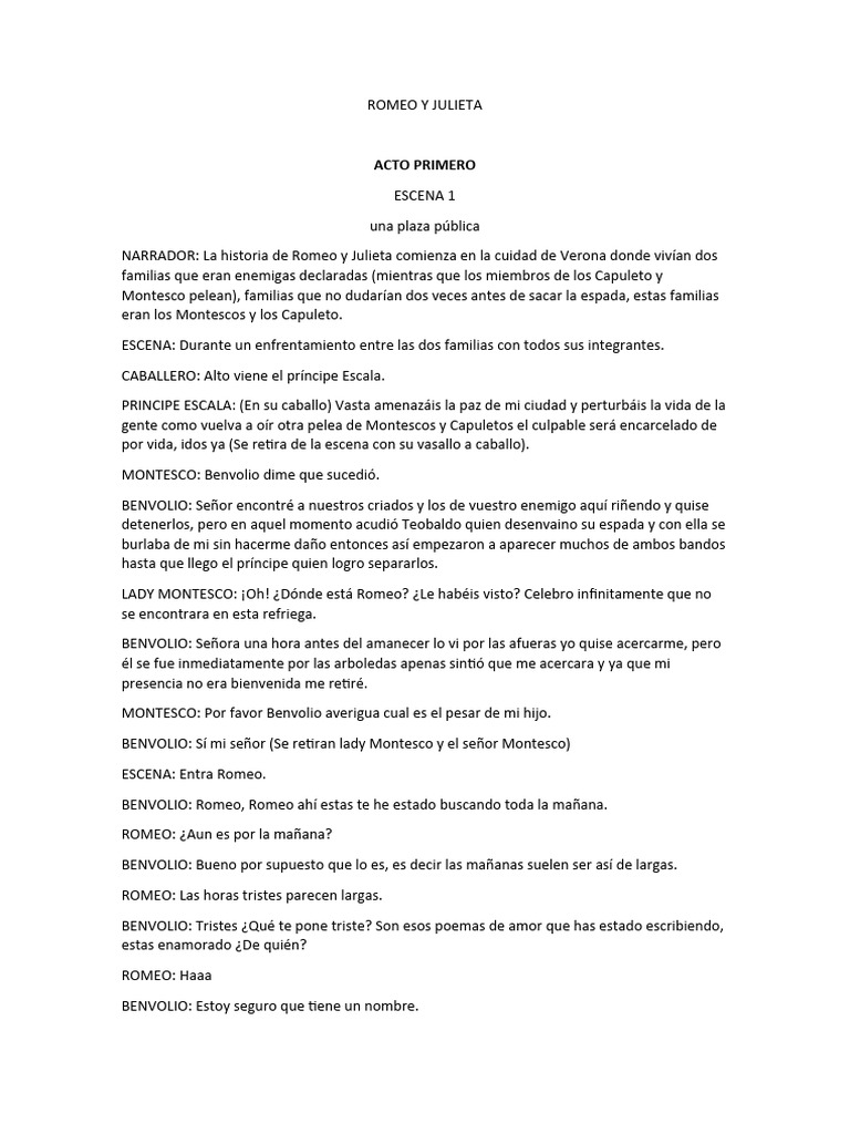 Acto Primero | PDF | Romeo y Julieta | Juegos de tragedia