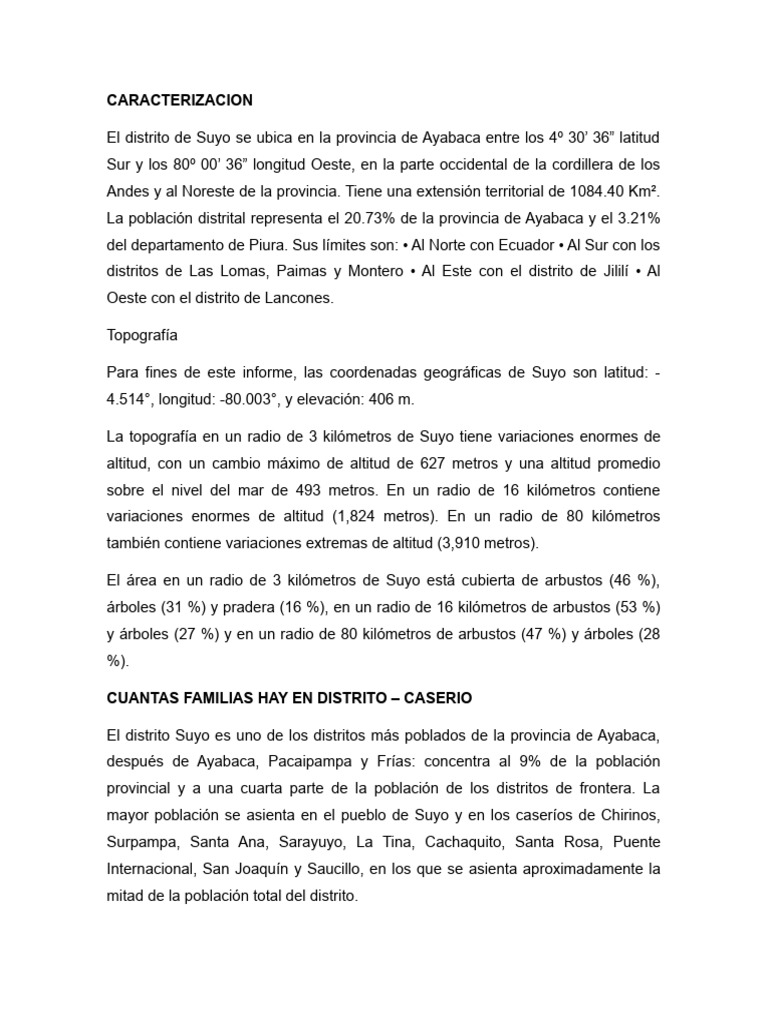 Caracterización del Distrito de Suyo | PDF | Geografía