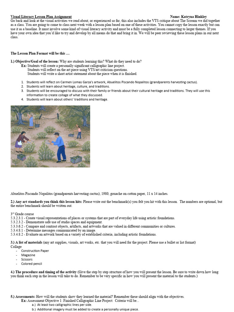 Visual Literacy Lesson Plan Guide | PDF | Lesson Plan | Learning