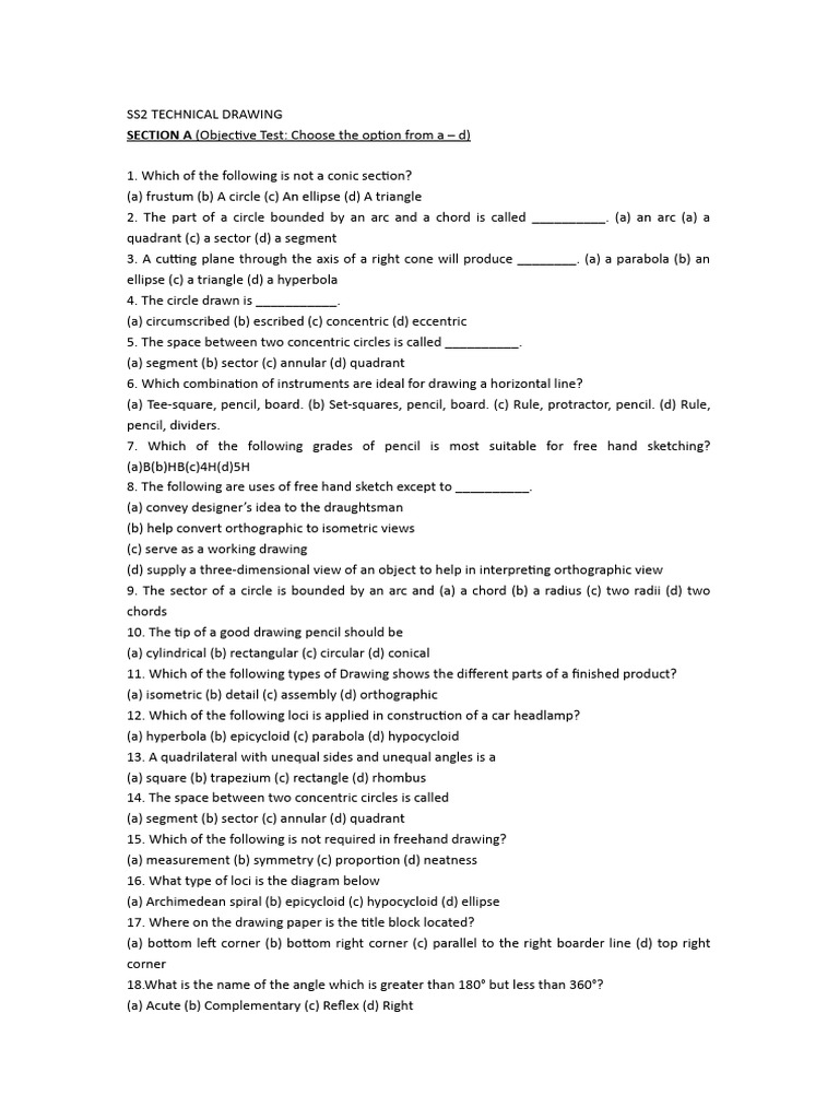 Ss2 Technical Drawing Exam | PDF | Ellipse | Rectangle