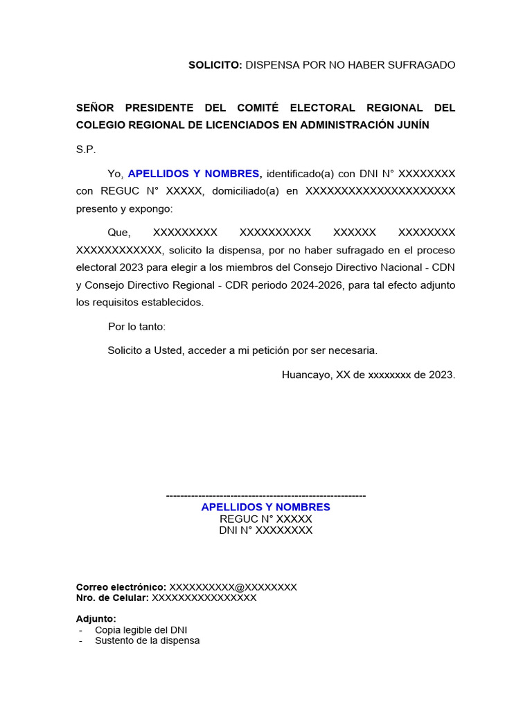 Modelo de Solicitud - Dispensa o Justificación | PDF