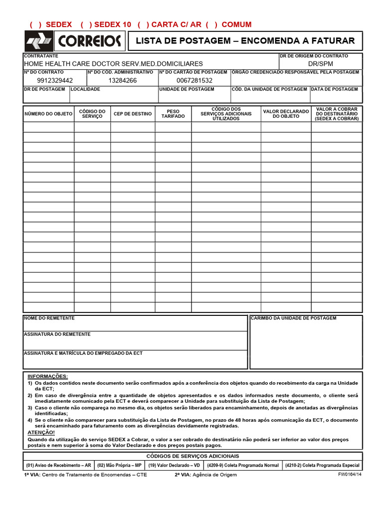 Lista de Postagem - Correios | PDF