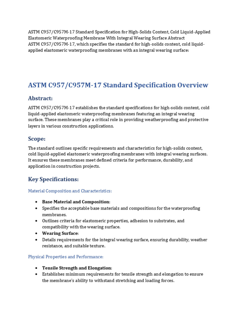 ASTM C957/C957M-17 Standard Specification Overview: Abstract | PDF ...