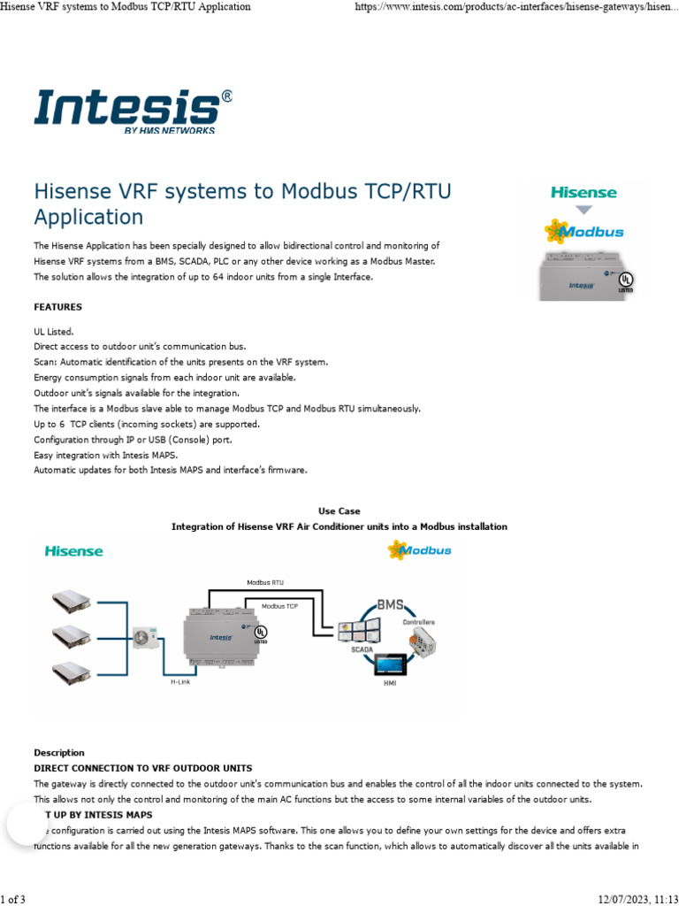 Hisense VRF Systems To Modbus TCP - RTU Application | PDF ...