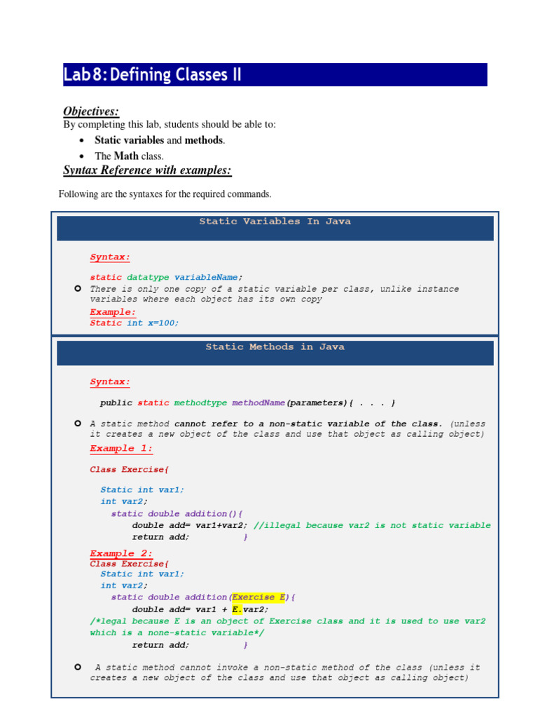 ICS102 - Lab8 - Defining Classes | PDF | Method (Computer Programming) | Programming