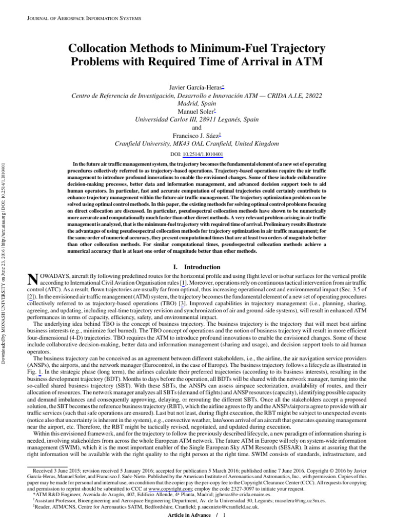 Collocation Methods To Minimum-Fuel Trajectory Problems With Required Time of Arrival in ATM ...