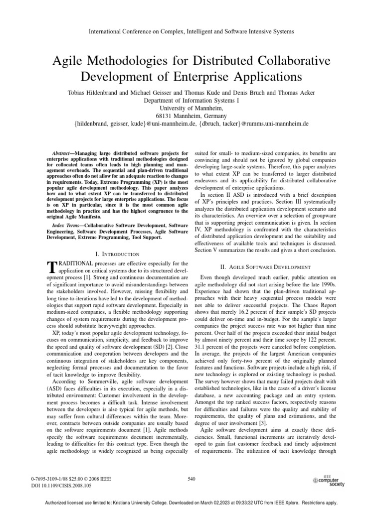 Agile Methodologies For Distributed Collaborative Development Of Enterprise Applications Pdf