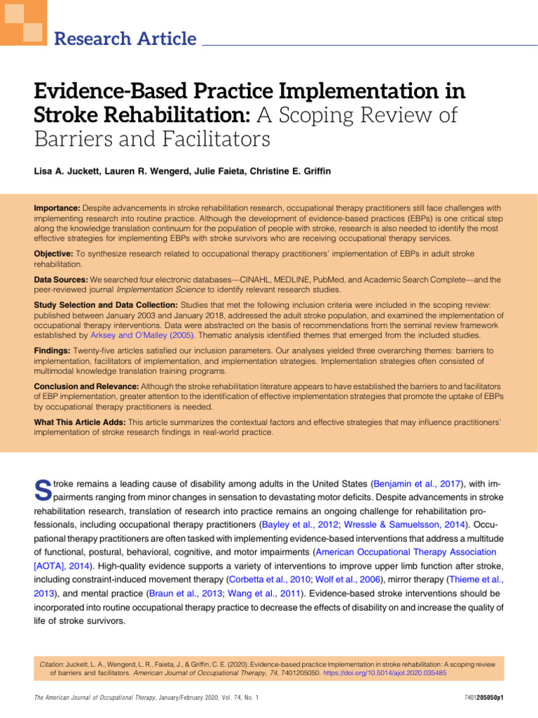 Evidence-Based Practice Implementation in Stroke Rehabilitation A ...