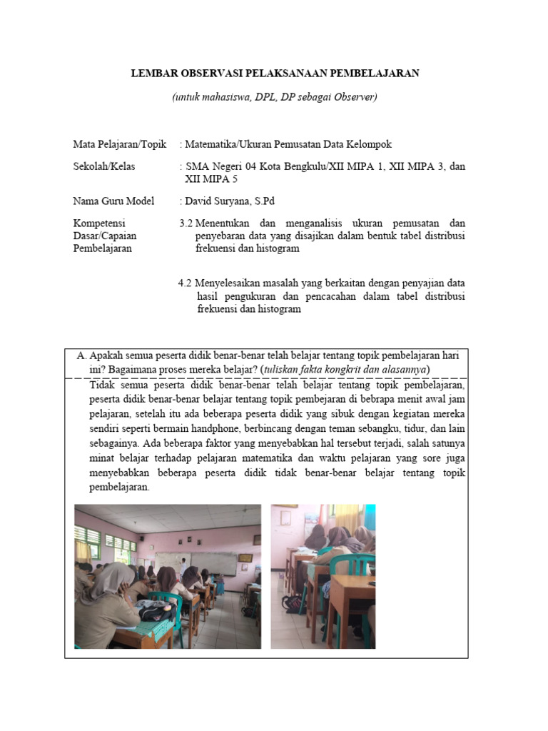Lampiran 5. LK 4 Format Lembar Observasi Pelaksanaan Pembelajaran Untuk Observer | PDF