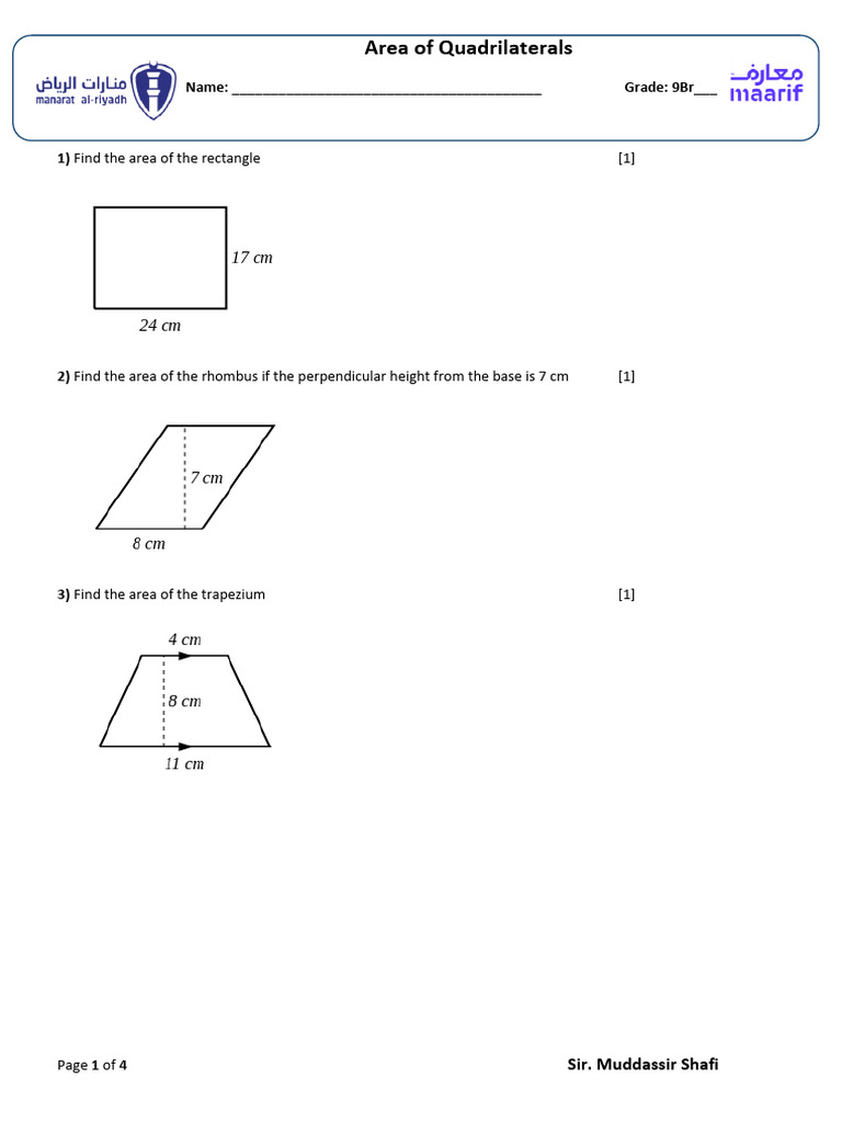 3.1 Area of Quadrilateral - Worksheet | PDF