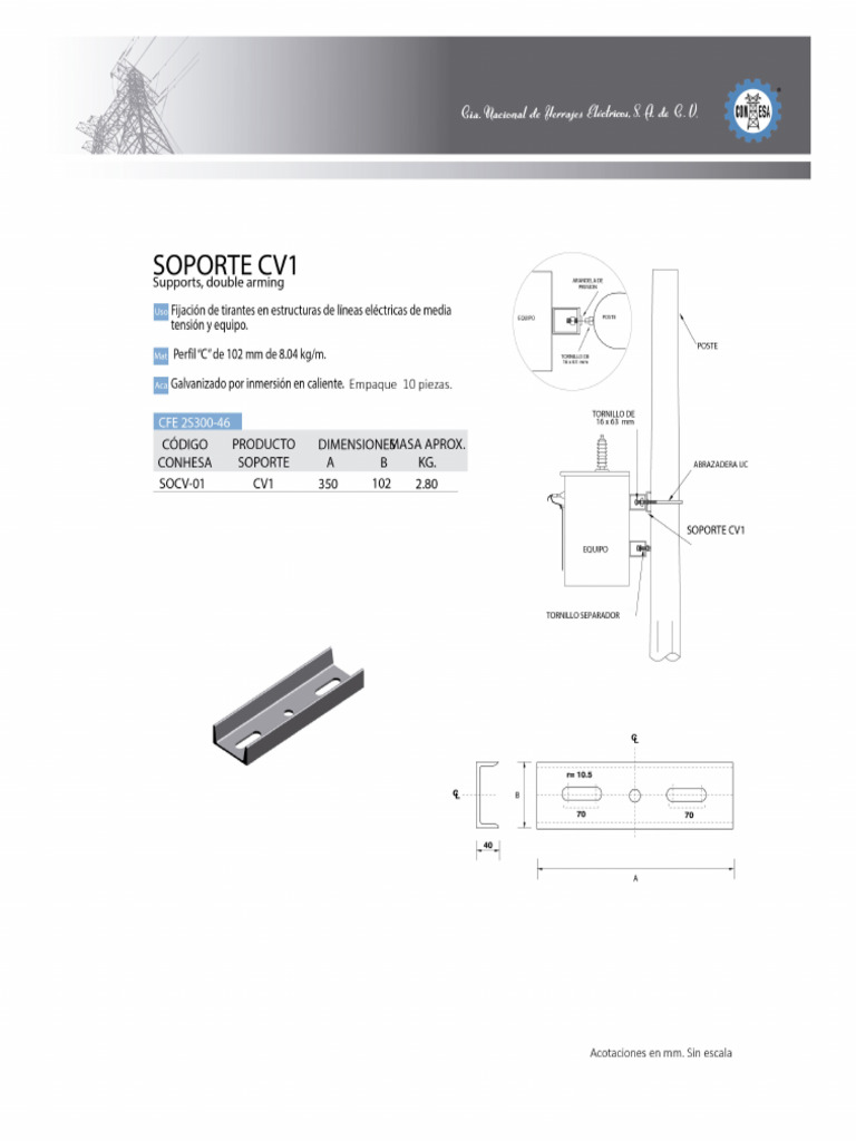 Hoja Tecnica Soporte CV1 | PDF