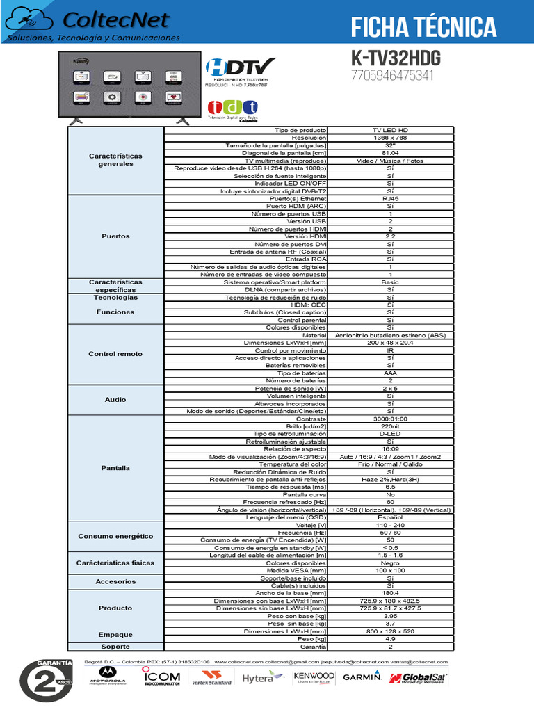 Ficha Tecnica TV 32 Pulgadas Smart TV | PDF | Hdmi | Ingeniería Electrónica