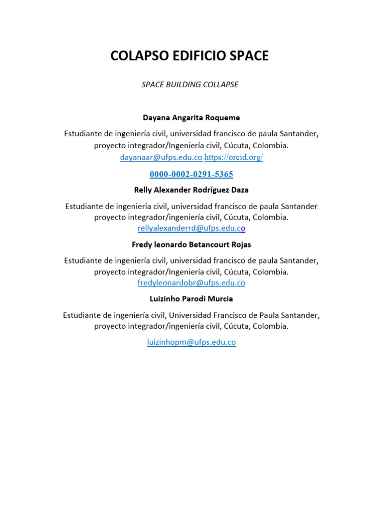Colapso Edificio Space 1.0 | PDF | Hormigón | edificio