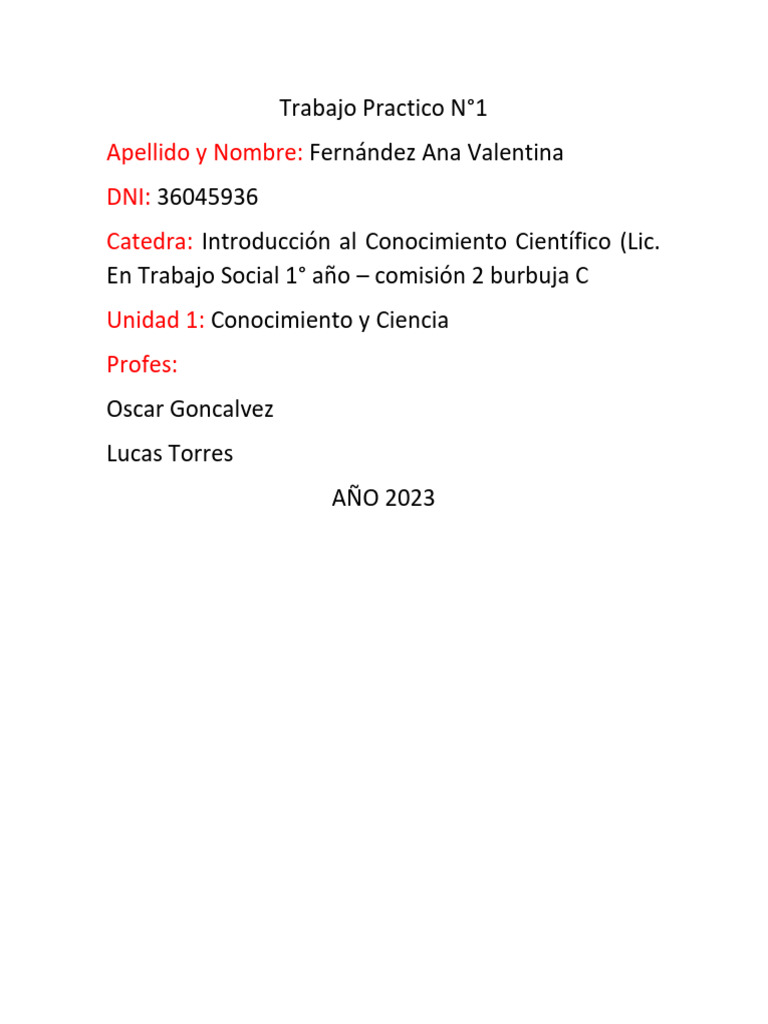 Trabajo Practico N°1 Icc | PDF | Conocimiento | Science