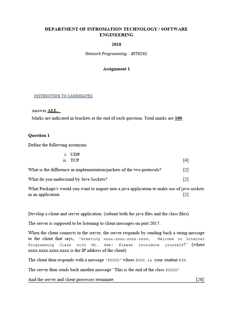 Network Prog. Assignment 1 | PDF | Network Socket | Network Protocols