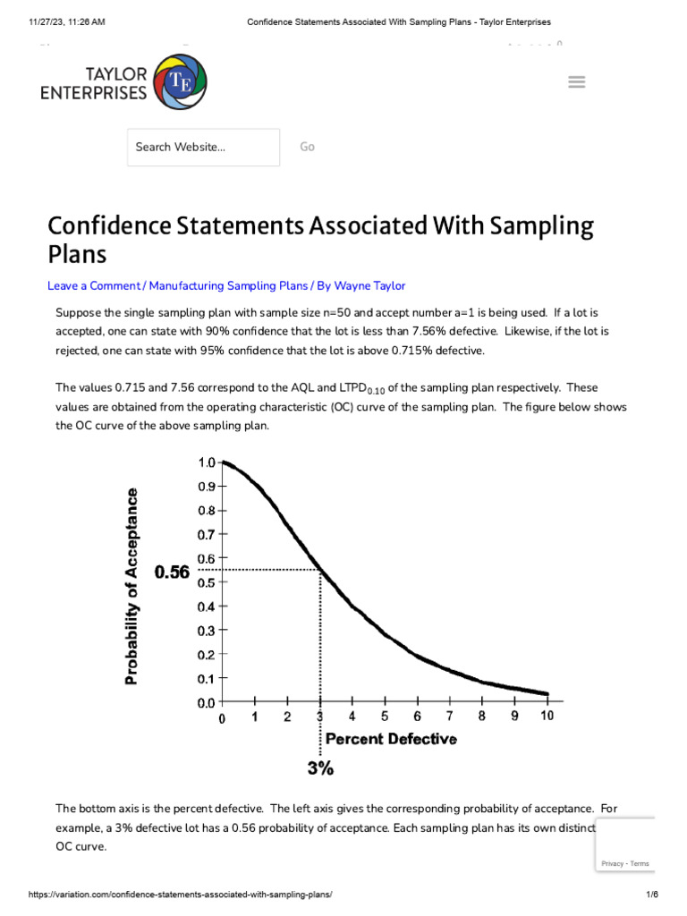 Confidence Statements Associated With Sampling Plans - Taylor ...