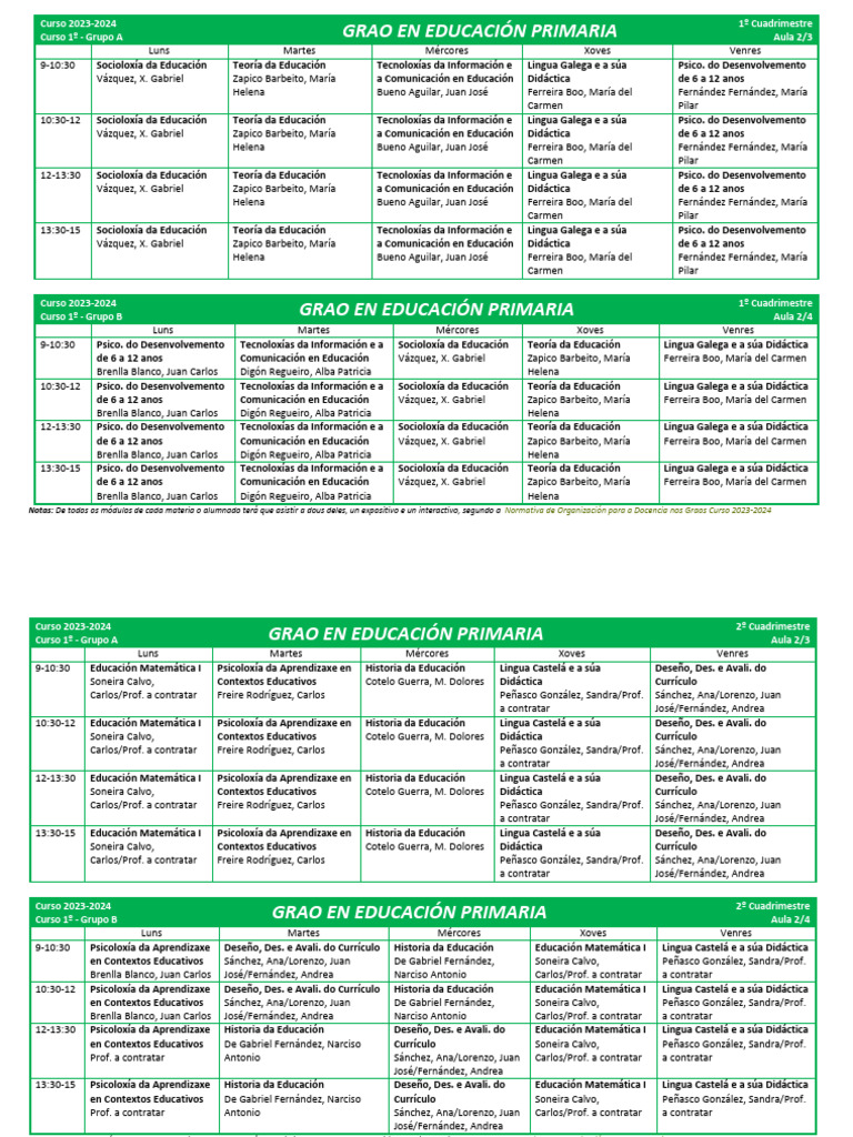Horario Grao Educ Primaria 2023-2024 | PDF