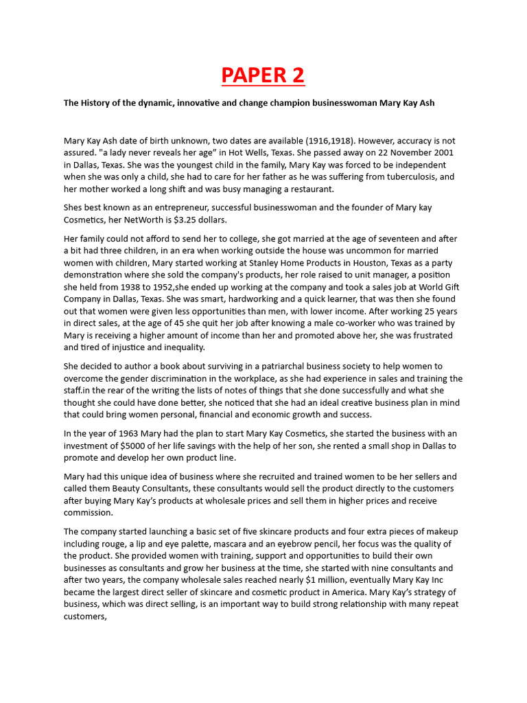 W2, S1 - Paper 2 | PDF | Sales | Cosmetics