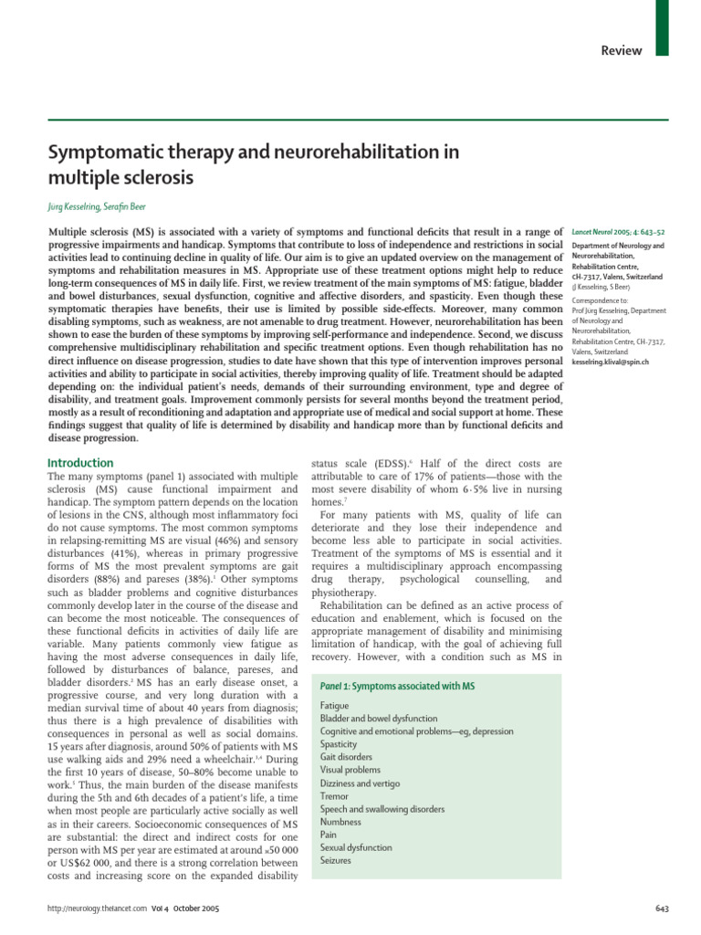 Symptomatic Therapy and Neurorehabilitation in Multiple Sclerosis | PDF | Multiple Sclerosis ...