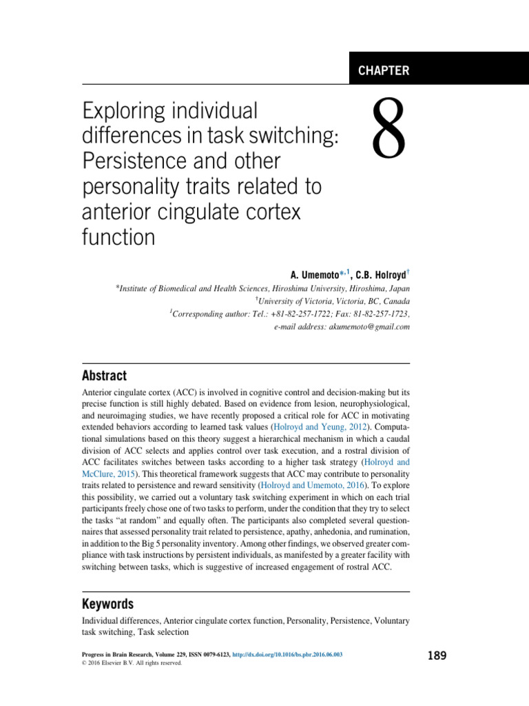 Exploring Individual Differences in Task Switching: Persistence and Other Personality Traits ...