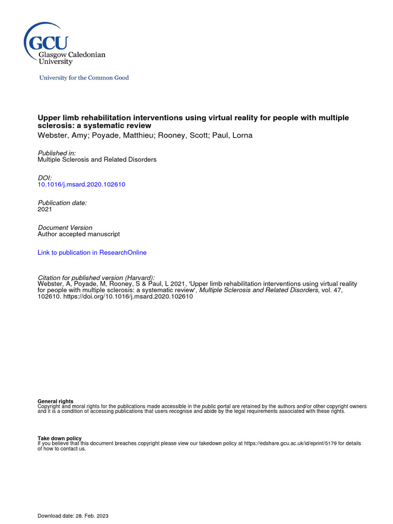 Webster A. Et Al 2020 Upper Limb Rehabilitation Interventions Using ...