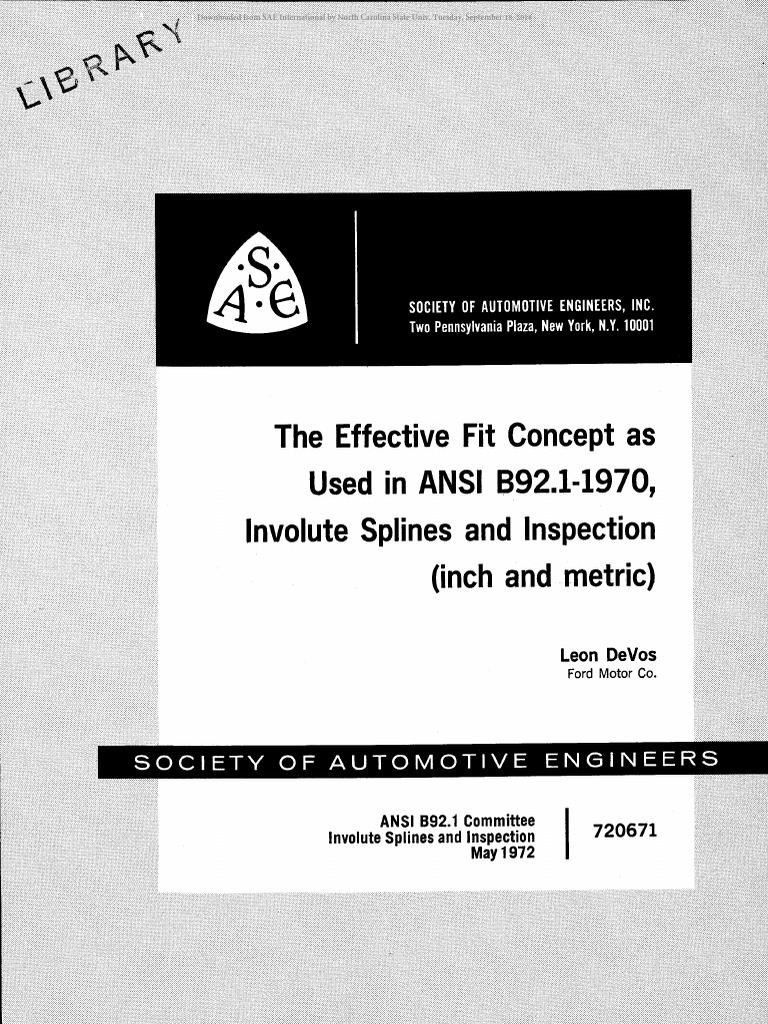 ANSI B9.2.1-1970 - Involute Splines and Inspection | Download Free PDF ...