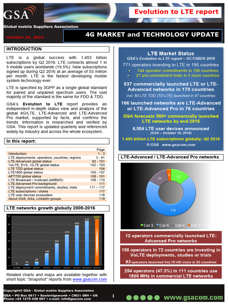 161027-GSA-Evolution To LTE Report October 2016 | PDF | Lte ...