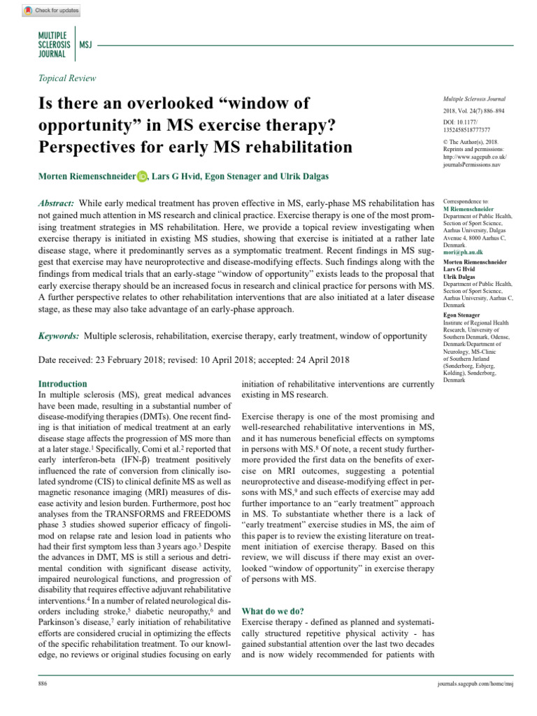 Is There An Overlooked Window of Opportunity in MS Exercise Therapy ...