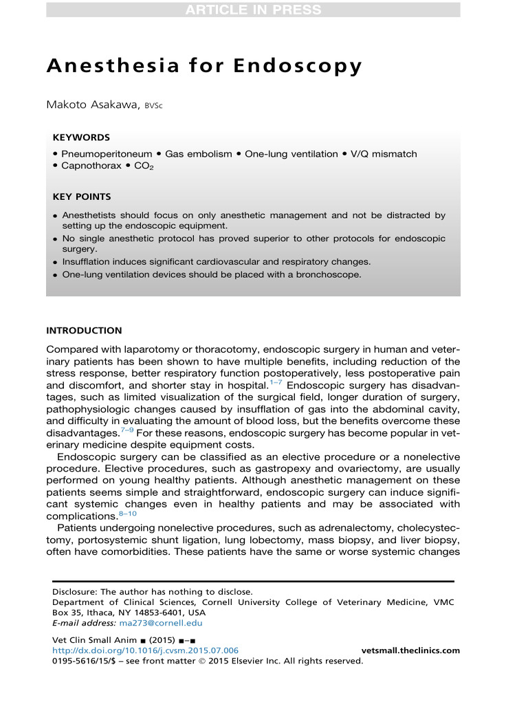 Anesthesia For Endos | PDF | Anesthesia | Surgery