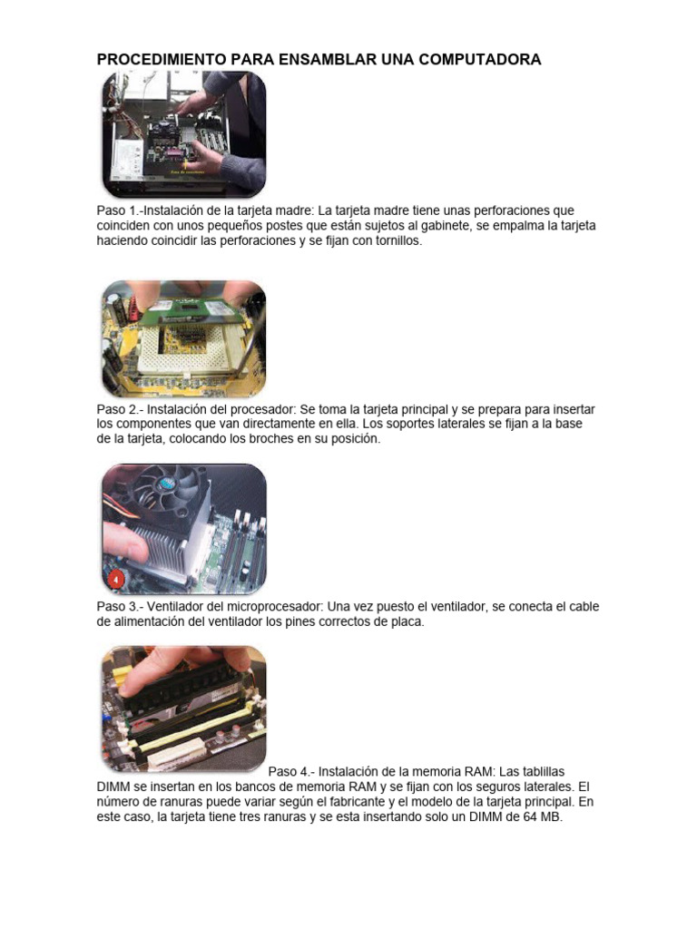 Procedimiento para Ensamblar Una Computadora | PDF | Conector eléctrico ...
