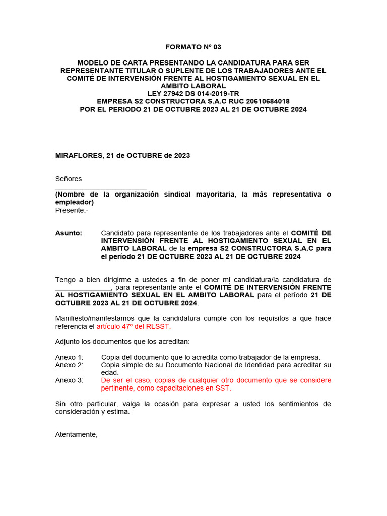 03 Formato Carta Presentacion Candidatura | PDF