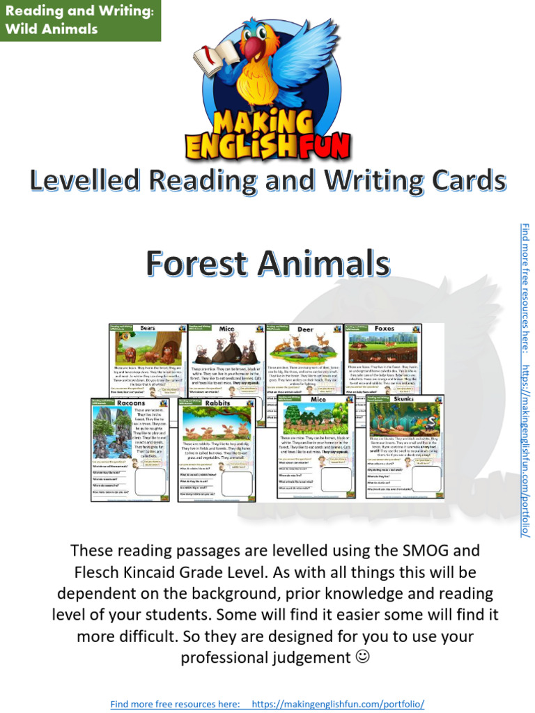 Forest Animals Kindergarten and Grade 1 Reading and Writing 1 | PDF ...
