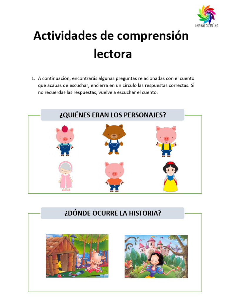 Material Espiralcromático - Actvidad de Comprensión Lectora - Los 3 ...