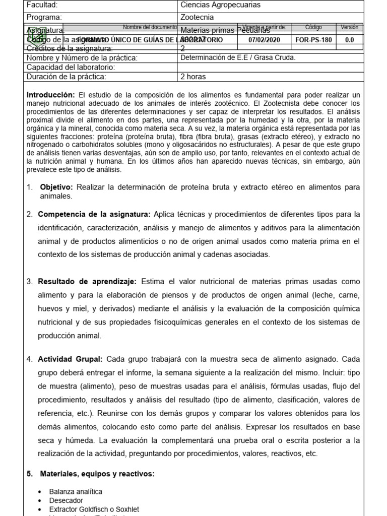 Guía extracto etéreo | PDF | Alimentos | Nutrición