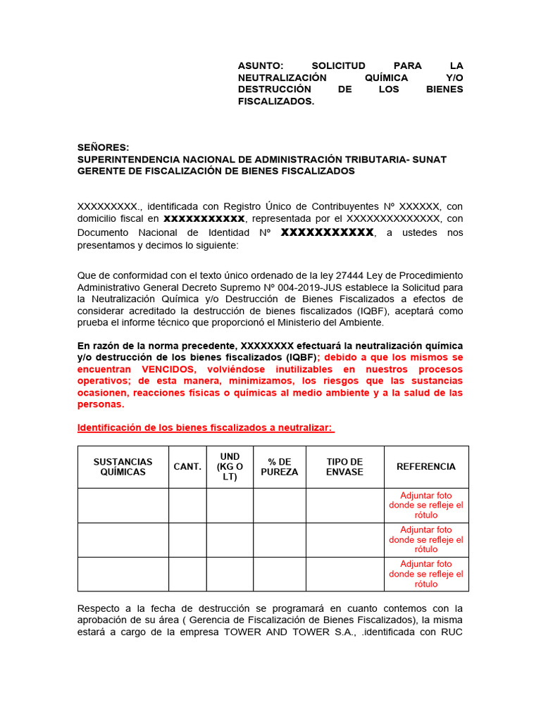 Modelo Carta Sunat - Neutralización | PDF