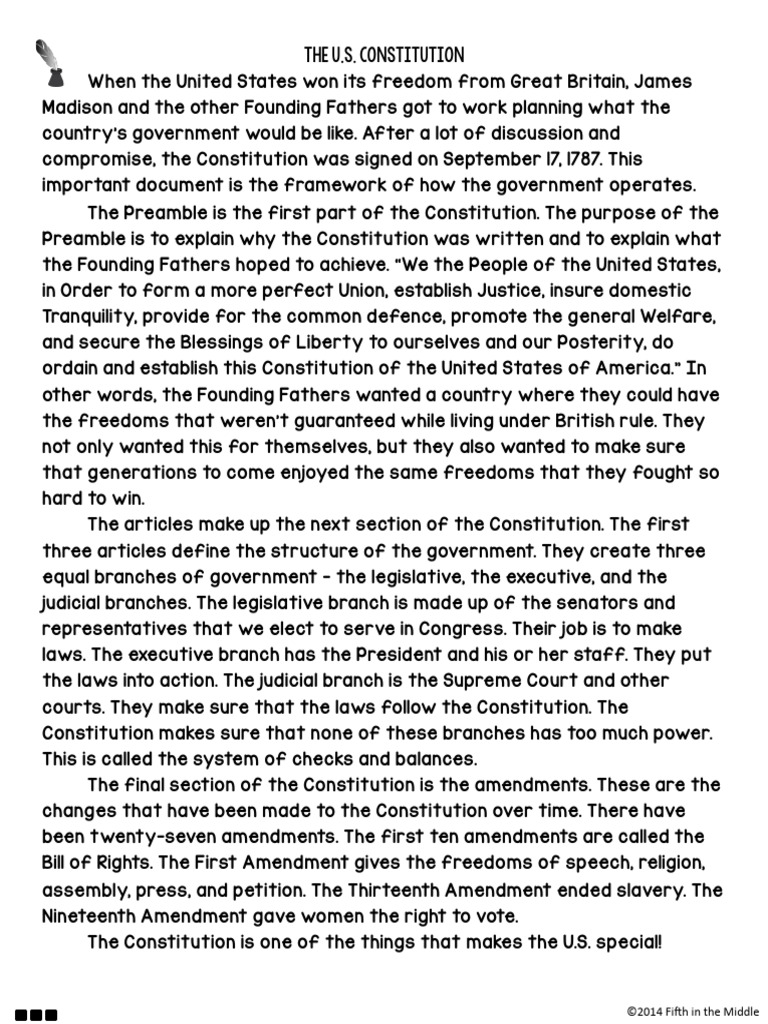 USConstitution Close Reading Comprehension Passagesand Questions | PDF ...