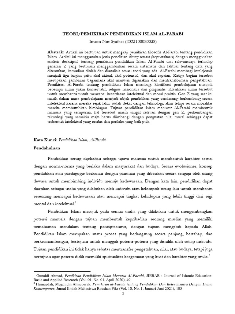 Teori Pemikiran Pendidikan Al Farabi | PDF