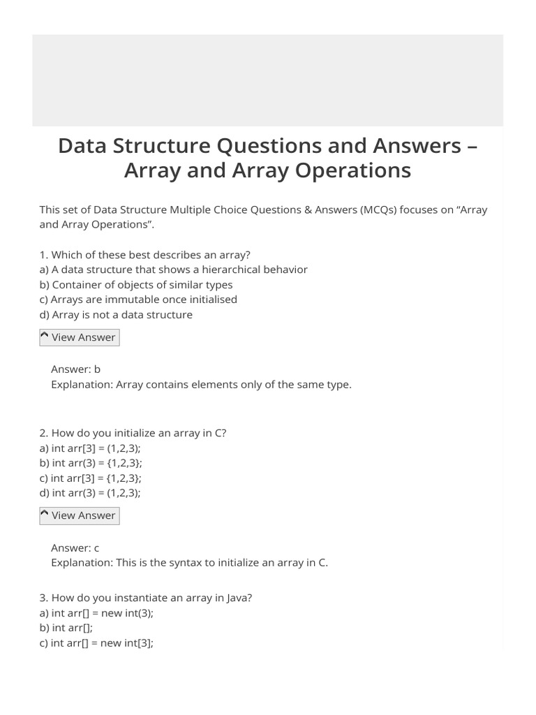 Array and Array Operations Questions and Answers - Sanfoundry | PDF ... Array and Array Operations Questions and Answers - Sanfoundry | PDF ...