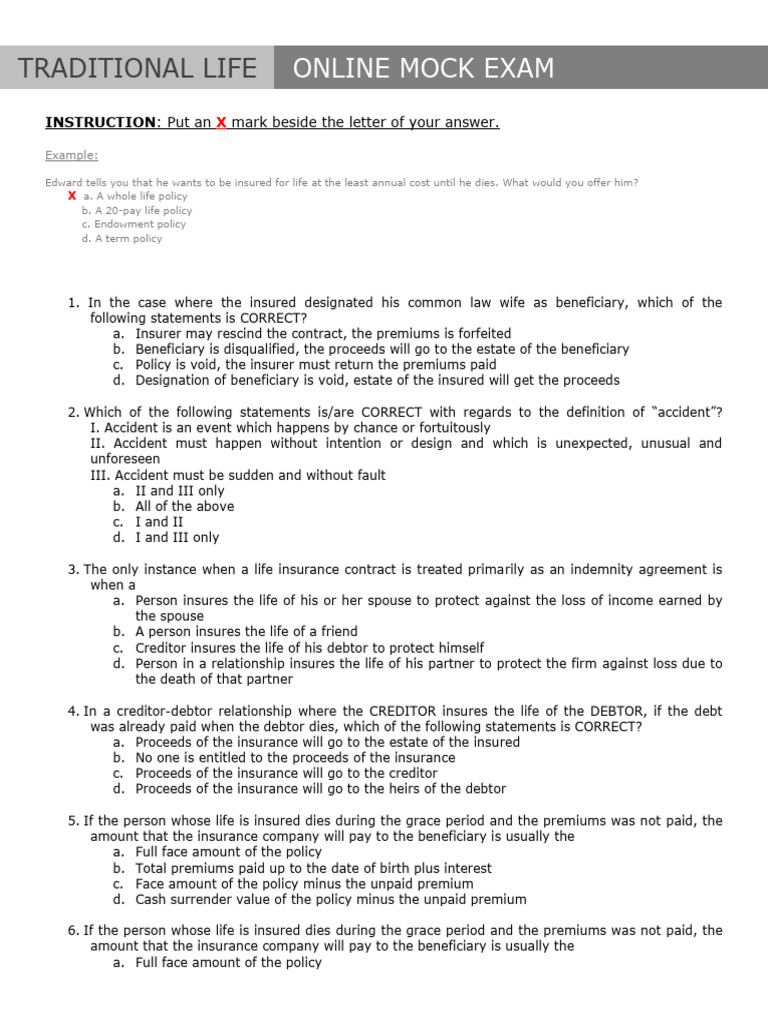 Online+trad.+ic+mock+exam 09262023 | PDF | Insurance | Life Insurance