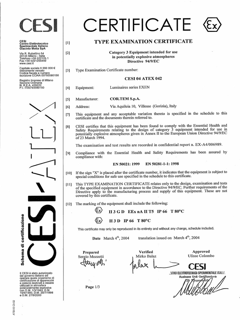 Cesi 04 Atex 042 Ing | PDF