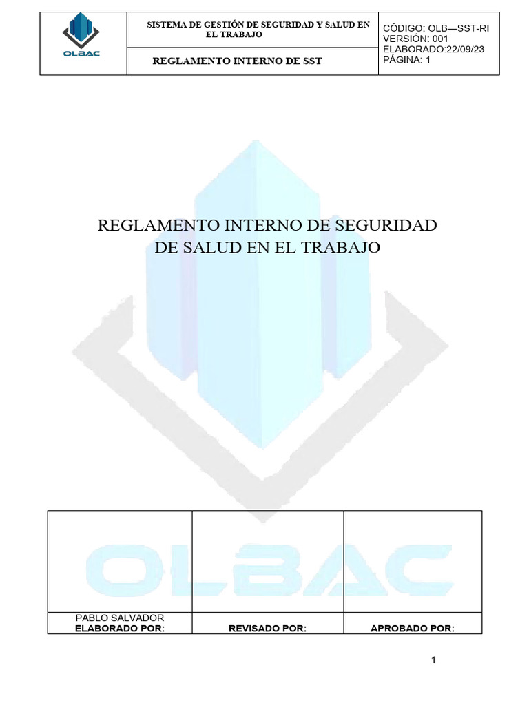 Reglamento Interno de SST | PDF | Seguridad y salud ocupacional | Valores