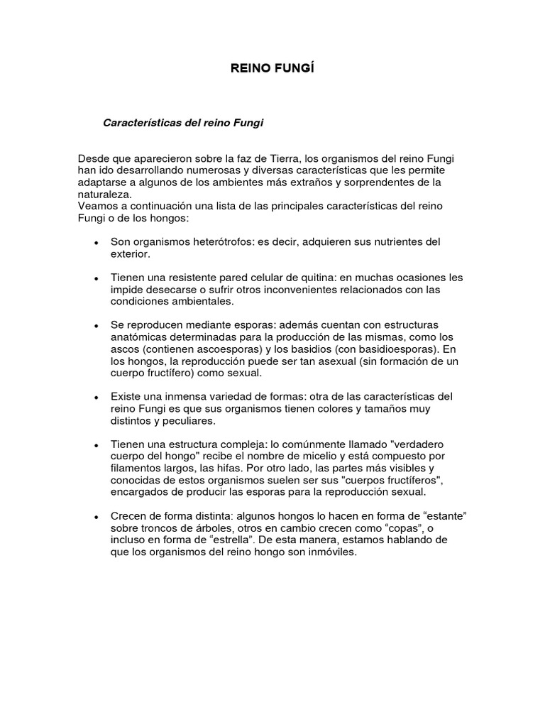 Reino Fungi | PDF | Hongo | Eucariotas