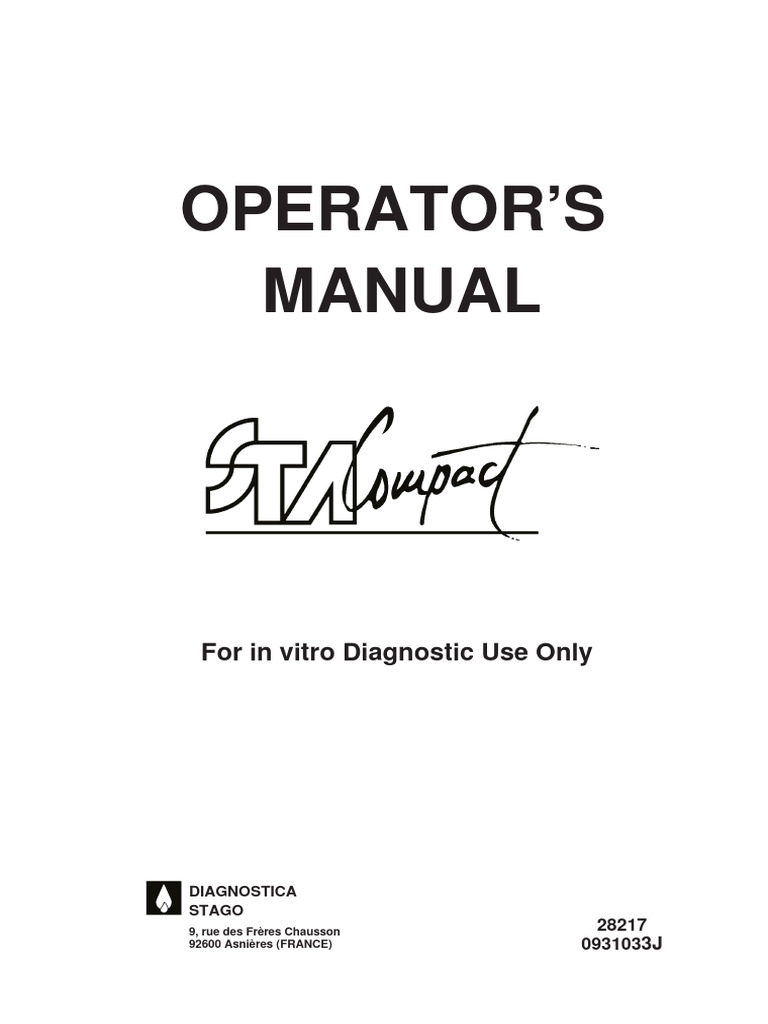 STA Compact - Operator's Manual | PDF | Absorbance | Spectrophotometry